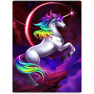 YISUMEI Warm Soft Cozy Plush Throw Fleece-Flannel Blanket 60"x80" Beautiful Unicorn Rainbow Nebula Moon
