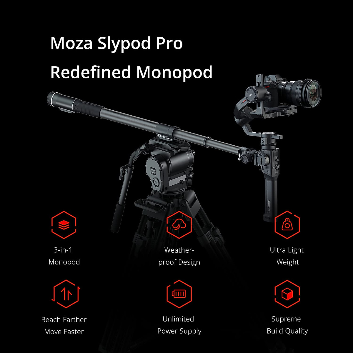 MOZA Slypod Pro Monopod Motorized Motion Camera Slider Accurate Position & Speed Control Extend Out 520mm Maximum Speed 40mm/s with Pan and Tilt Head & Tripod