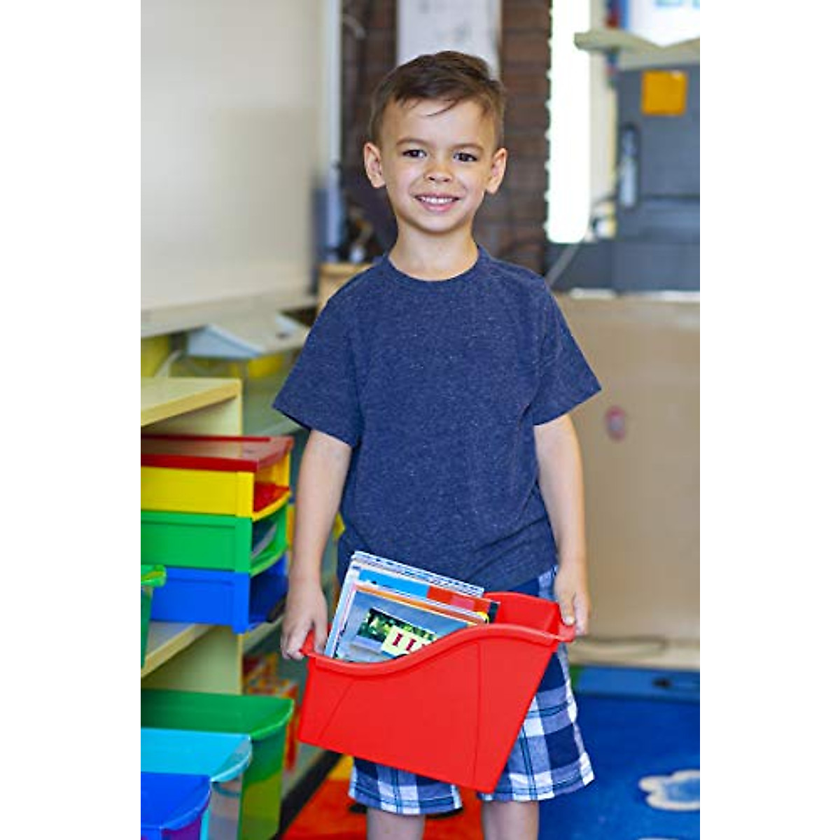 Storex Small Book Bin, 11.75 x 4.5 x 8.5 Inches, Black, Case of 12 (70123E12C)