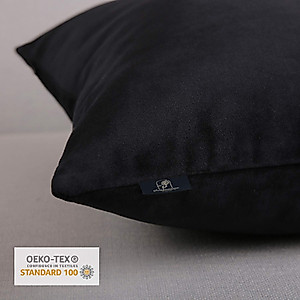 Phantoscope Pack of 2 Velvet Decorative Throw Decorative Pillow Cover Soft Solid Square Cushion Case for Couch Black 18 x 18 inches 45 x 45 cm