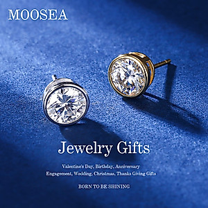 Bezel Setting Moissanite Solitaire Earrings for Women, 0.5ct D Color VVS1 Clarity Lab Created Diamond Earrings 14K Yellow Gold Vermeil Classic Solid S925 Sterling Silver Moissanite Earrings for Women