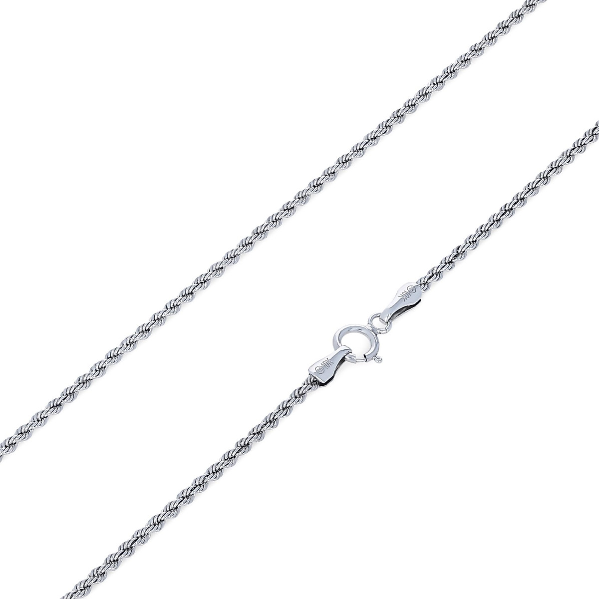 Nuragold 10k White Gold Dainty 1.5mm Rope Chain Diamond Cut Womens Mens Pendant Necklace, 14" 16" 18" 20" 22" 24" 26"