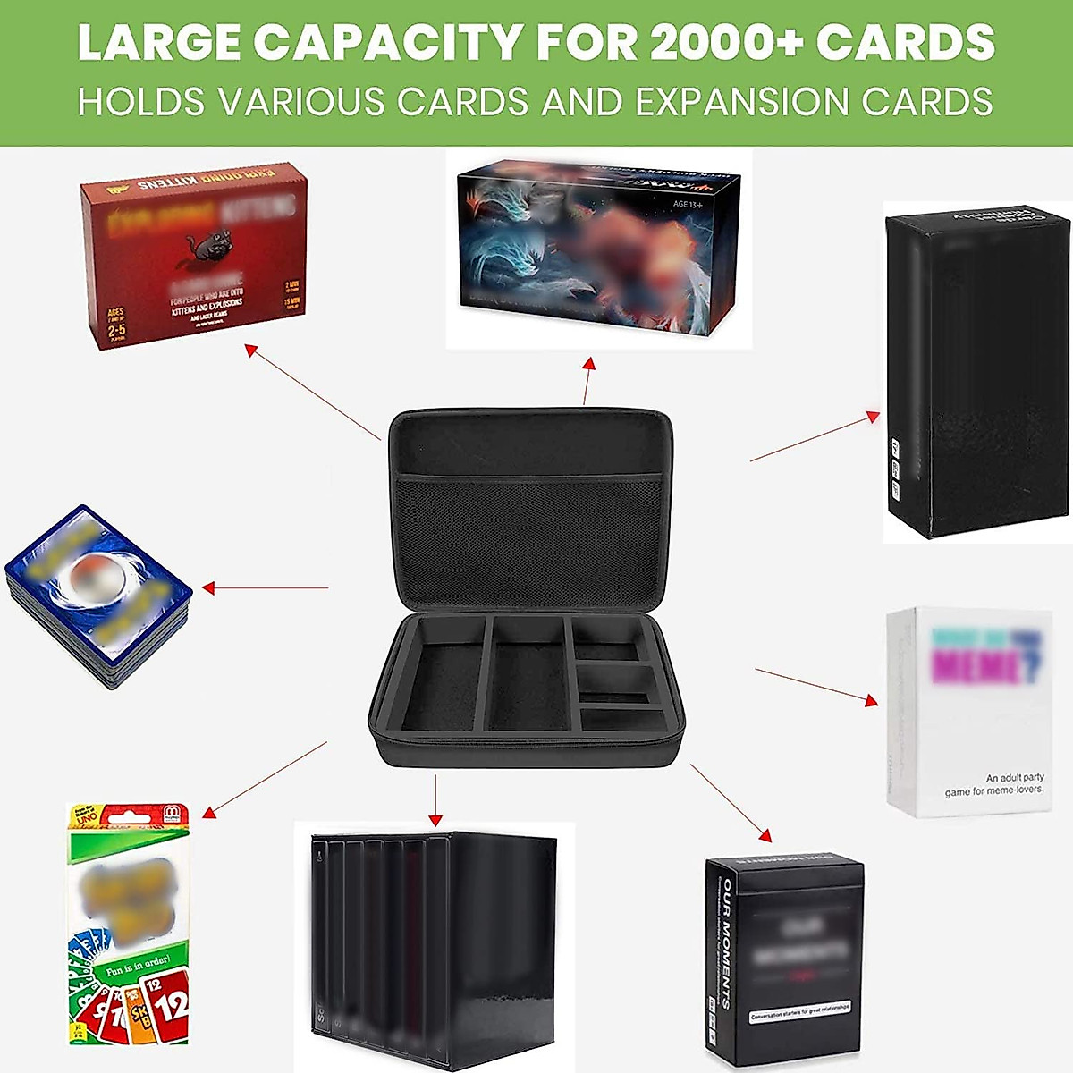 2000+ Card Game Case Holder for Cards Against Humanity/for Magic The Gathering Board & Expansions/for CAH/for MTG/for Deck Box/for Yugioh/Football/Topps Sports Card/for Kids Against Maturity (Black)