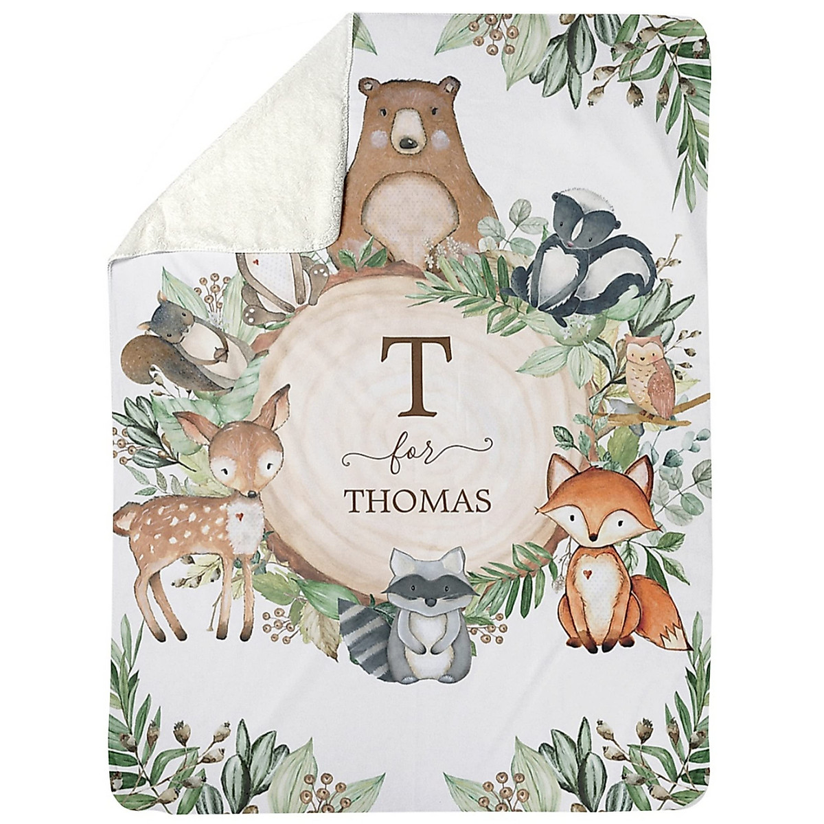 NAZENTI Woodland Blanket, Personalized Baby Girl Blanket, Rustic Botanical Woodland Baby Animals Monogram Baby Blanket, Baby Boy Blanket, (30x40, 50x60, 60x80 Inches)