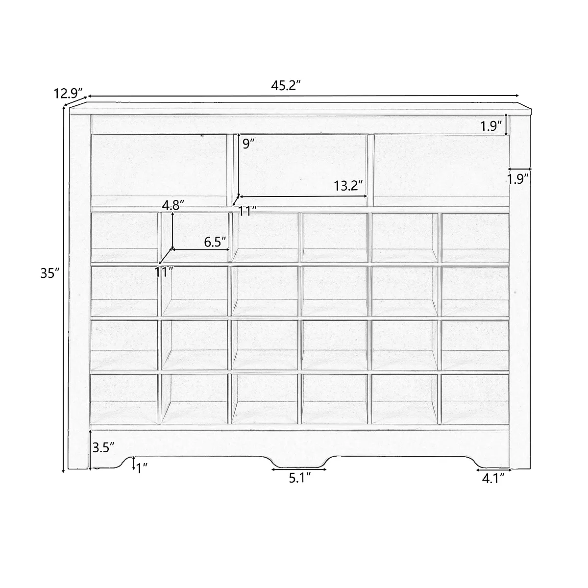 Linique 24 Shoe Cubby Console,Modern Shoe Cabinet Storage with Curved Base,Versatile Sideboard Shoe Organizer for Hallway,Bedroom,Living Room,Black