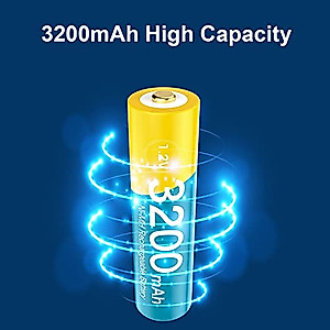 Deleepow AA Rechargeable Batteries 3200mAh Nimh AA Rechargeable Batteries 16-Pack 1.2V 1200 Cycle Highly Conductive Gold-Plated Anode(Only Battery)