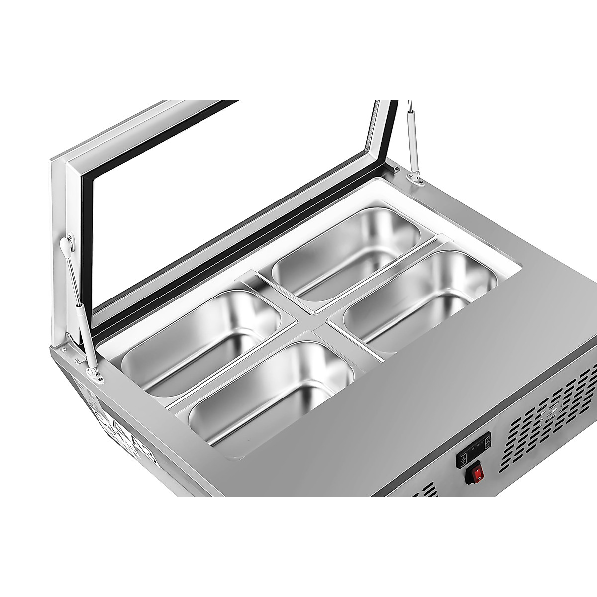 KoolMore AMZ1-GCDF-4P 31 in. Countertop Ice Cream Display case Glass Sneeze Guard in Stainless-Steel, 4 Gelato Pans