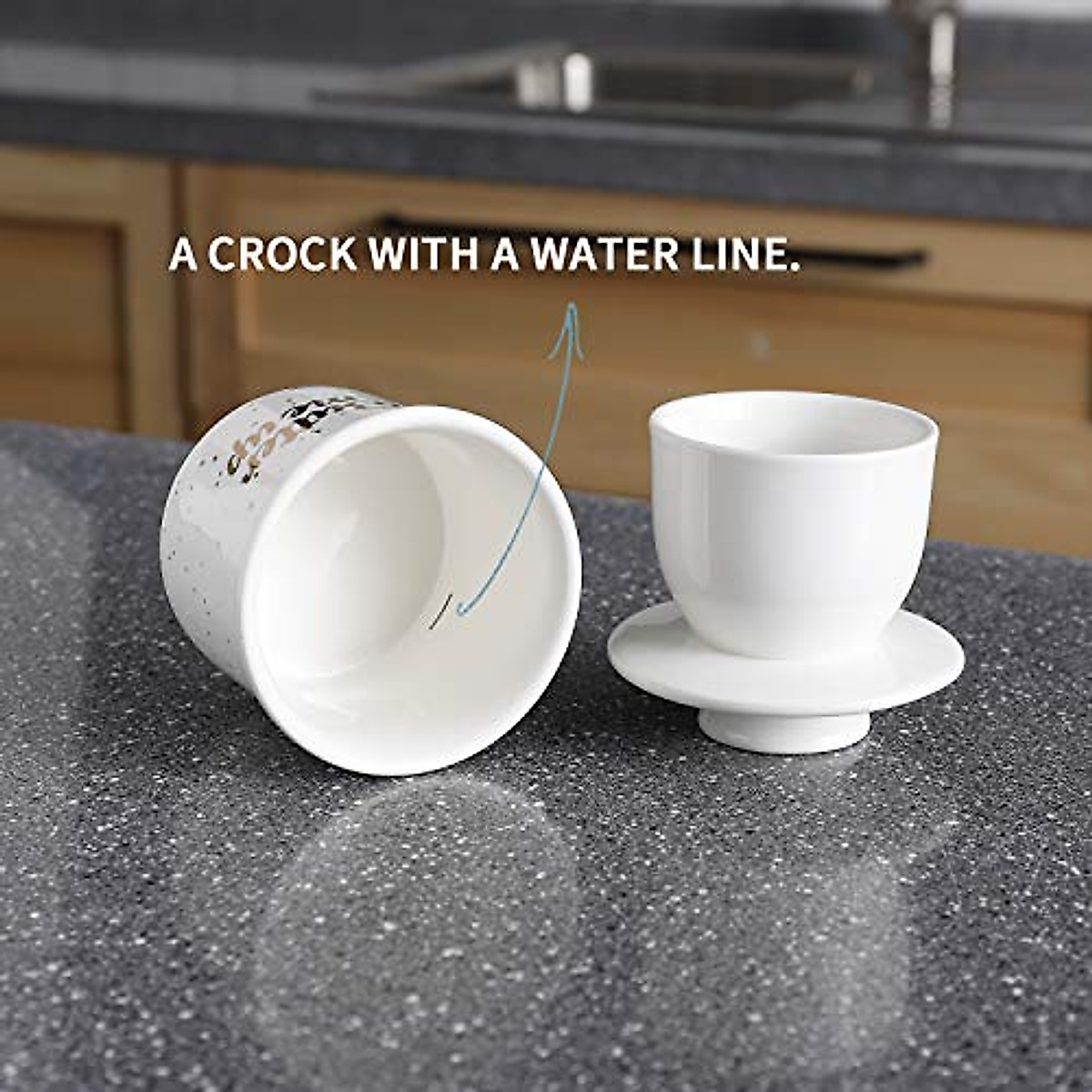 Sweese 305.213 Porcelain Butter Keeper Crock - French Butter Dish - No More Hard Butter - Perfect Spreadable Consistency, Butter Me Up