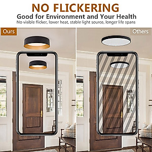 Bargeni Flush Mount Ceiling Light,12.5 inch LED Ceiling Light Fixture,Matte Black with Gold Inside,3000K/Warm White/18W(100w Equiv.),Dimmable Outdoor Lighting Fixtures Ceiling for Bedroom and Hallway