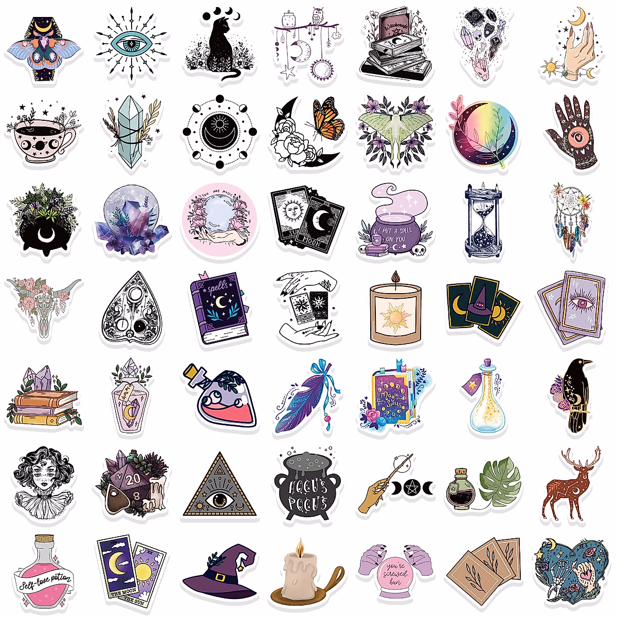 MKZ 200PCS Boho Witchy Apothecary Stickers Witch Sticker Tarot Goth Waterproof Toy Decals for Kid Girl Gift,(FE081FE082GT146GT147)