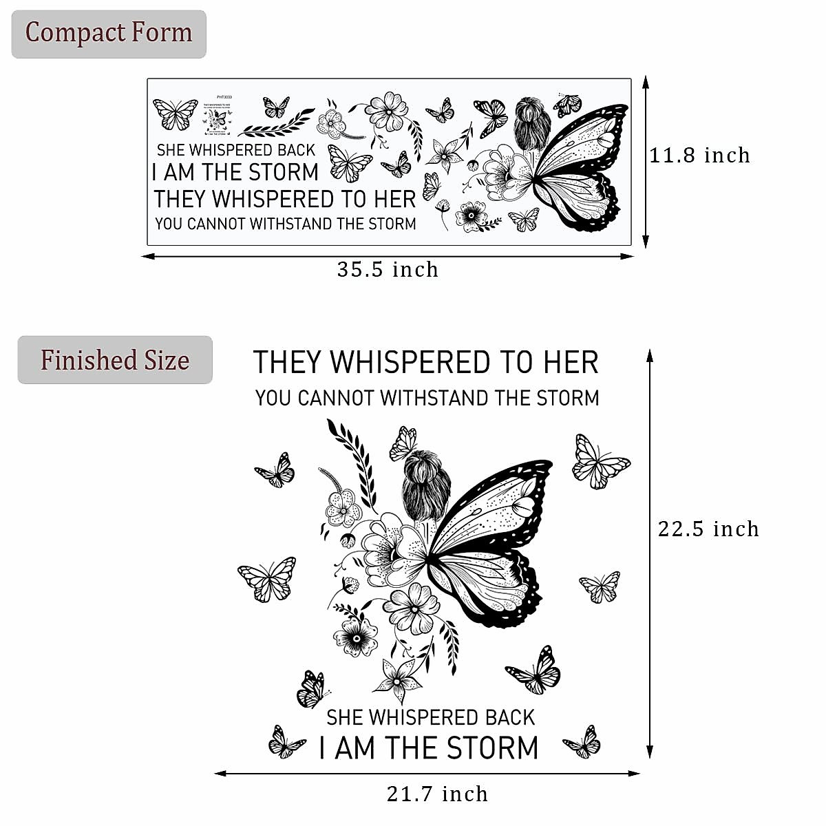 Inspirational Wall Art Positive Quotes Wall Decor Motivational Wall Decals Saying Quotes Wall Stickers Peel and Sticker Wall Decoration Flower Vine Butterfly Wall Sticker for Bedroom Living Room Home