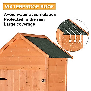 Outdoor Storage Shed, Wooden Garden Storage Cabinet with Lockable Doors, Utility Tool Organizer with 3 Shelves, Waterproof Outside Tool Shed for Patio Garden Backyard Lawn (Natural)