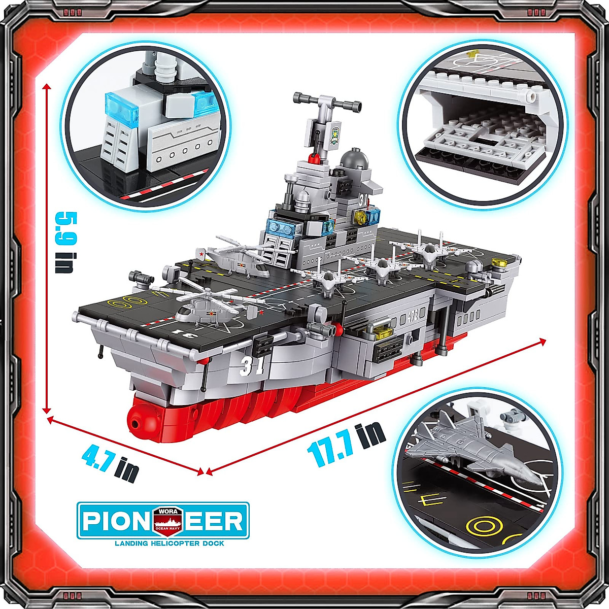 Aircraft Carrier Building Set, 1161 Pieces Military Battleship Building Blocks Sets with Patrol Boat, Fighter Airplane, Creative WW2 Roleplay Ship Construction toys for Kids Boys Girls 6-12 Years Gift