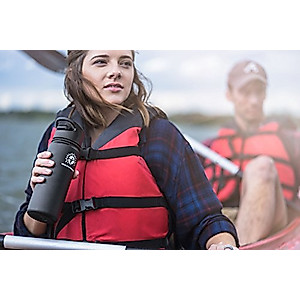 Stainless Steel Water Bottle/Thermos: ​40 Oz.​ Double Walled Vacuum Insulated Wide Mouth Travel Tumbler, Reusable BPA Free Twist Lid Bottles for Hot or Cold Liquid: Bonus Flip & Straw Lids - ​Black