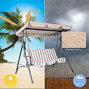 Outdoor Swing Canopy Replacement Cover & Swing Cushion Cover 3 Seater, Waterproof Garden Seater Sun Shade Porch Hammock Patio Swing Cover,Xanperex,Brown,190x132x15cm/75x52x6''…
