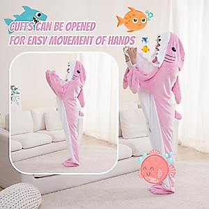 Shark Blanket for Adult Kids - Wearable Shark Blanket Hoodie,Cartoon Animals One-piece Blanket,Cute Funny Blue Shark Flannel Hoodie for Boys Girls Interesting Blanket Gifts(New Pink)-M