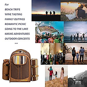 Apollo Walker Picnic Backpack Bag for 4 Person with Cooler Compartment,Wine Bag, Picnic Blanket(45"x53"),Best for Family and Lovers Gifts (Brown)