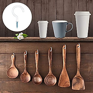 QEZEZA 10 Packs of Vinyl Coated Ceiling Hooks, Plant Hooks, Kitchen Hooks, Hanging Hooks, Kitchen Hooks for Indoor and Outdoor use, 2.9-inch Silver Spiral Hooks, (White)