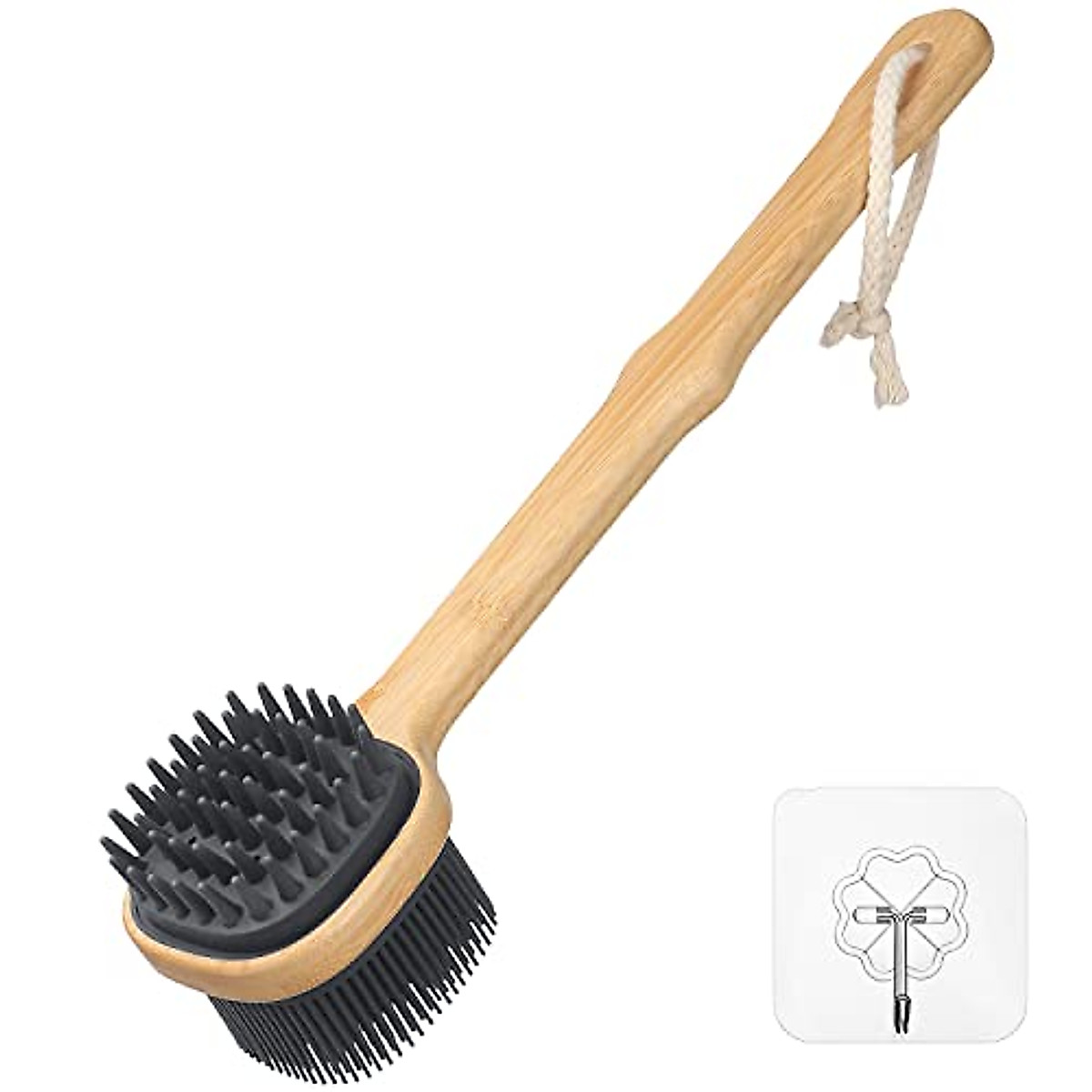 YONOY Back Scrubber for Shower Soft Silicone Long Handle Back Brush, 2 in 1 Bath and Shampoo Brush, Back Scrubber Body Exfoliator for Wet or Dry Brushing