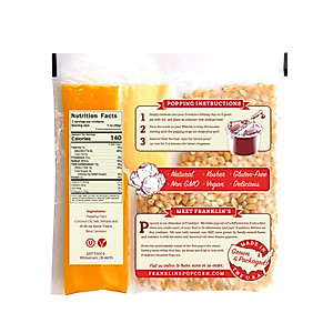 Franklin’s Gourmet Popcorn All-In-One Popcorn Packs for Popcorn Machine - 8oz Pack of 10 - Made in USA - Packs of Popcorn Bags with Buttery Salt & Oil