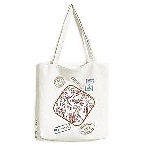France Triumphal Arch Louvre Eiffel Tower Stamp Shopping Ecofriendly Storage Canvas Tote Bag