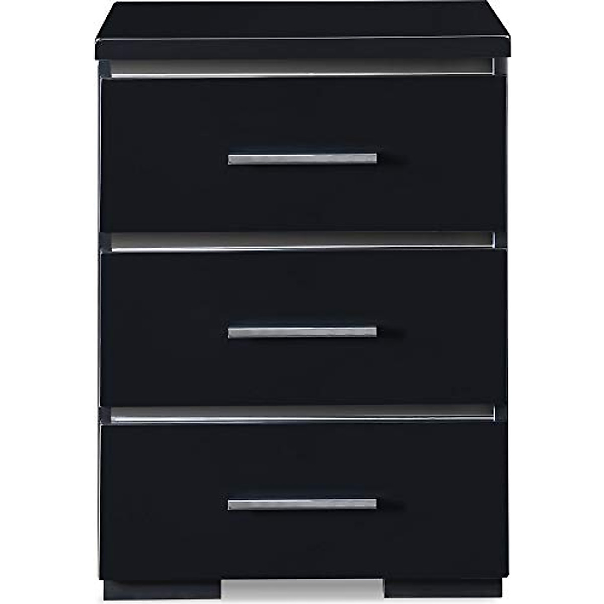 Finch Belmont Fully Assembled Nightstand Modern Mirrored Accent, Bedside End Table with Silver Handles, 3-Drawer, Black