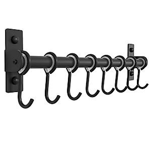 Dseap Pot Rack - Pots and Pans Hanging Rack Rail with 8 Hooks, Pot Hangers for Kitchen, Wall Mounted, Black