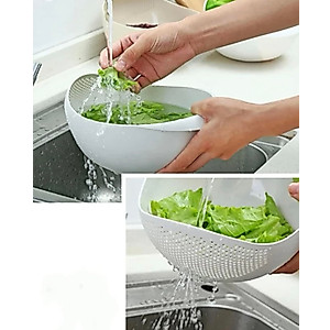 2-In-1 Rice Strainer, Beans Washer Strainers and Colanders - Washing Bowl for Vegetables and Fruits (white)