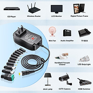 SoulBay 48W Universal AC Adapter DC 5V 6V 7.5V 9V 12V 15V 19V 20V Switching Power Supply 100-240VAC Input US Plug Transformer with 11 Tips for Household Electronics, USB-C & 5.5 * 2.1mm Included