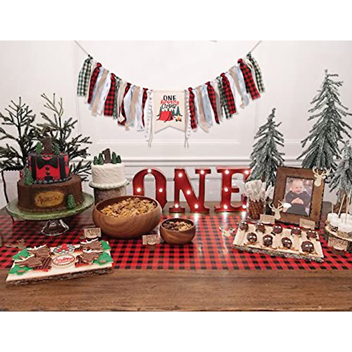 One Happy Camper Banner For 1st Birthday - Buffalo Plaid Highchair, Camping High Chair Banner, Wild One Banner, Woodland Banner, Lumberjack Banner, Buffalo Plaid Highchair Banner