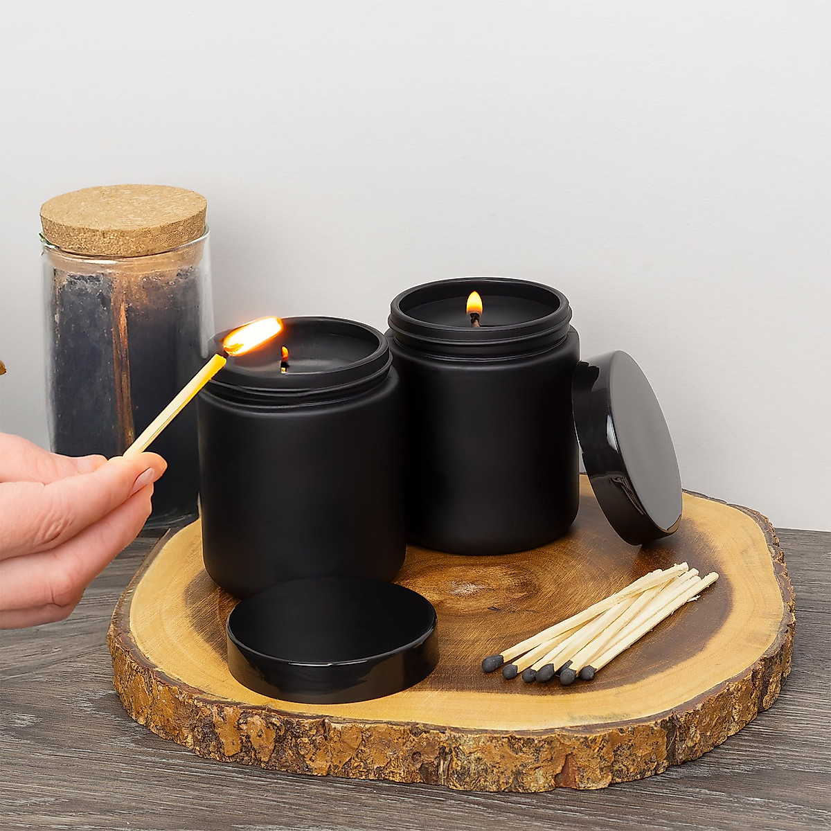 Cornucopia 8oz Black Coated Glass Jars (6-Pack); Cosmetic Jars with Black Plastic Lids and Black Matte Exterior, 8-Ounce / 9-ounce Capacity