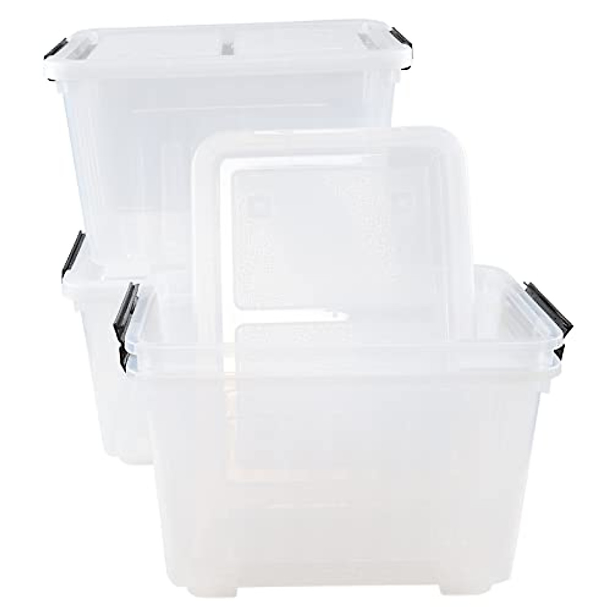 Yarebest 4-Pack Latch Storage Box, 30 Liter Clear Large Plastic Box Tote Bins with Wheels