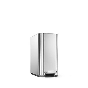 simplehuman 5 Liter / 1.3 Gallon Stainless Steel Bathroom Slim Profile Trash Can, Brushed Stainless Steel