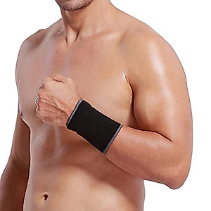 NeoTech Care Wrist Band Support Sleeve - Elastic & Breathable Knitted Fabric Compression Brace - for Tennis, Gym, Sport, Tendonitis - Black Color (Size L, 1 Unit)