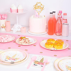 DECORLIFE Unicorn Plates and Napkins Set Serves 16, Unicorn Party Supplies for Girls Birthday, Baby Shower, Cups, Knives, Forks, Spoons Included, Total 112PCS