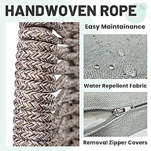 Erotr 4 Pcs Woven Bistro Dining Chairs: Aluminum Patio Dining Arm Chair - Handwoven Rope Armchair - Outdoor Cushion Patio Seating - for 330 lbs All Weather for Garden Backyard Balcony Deck Cafe Indoor