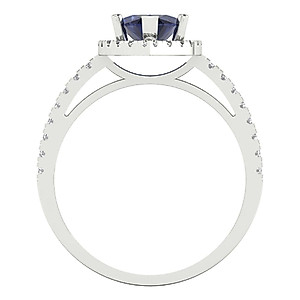 Clara Pucci 2.38ct Marquise Cut Solitaire Halo Genuine Simulated Blue Sapphire Engagement Promise Anniversary Bridal Ring 18K White Gold