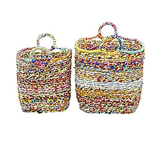 CosmoLiving by Cosmopolitan Cotton Round Storage Basket with Handles, Set of 2 16", 14"H, Multi Colored
