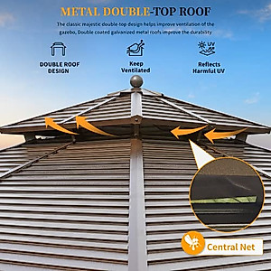 YOLENY 12'x12' Hardtop Gazebo with Galvanized Steel Double Roof, Pergolas Aluminum Frame, Netting and Curtains Included, Metal Outdoor Gazebos for Garden, Patios, Lawns, Parties