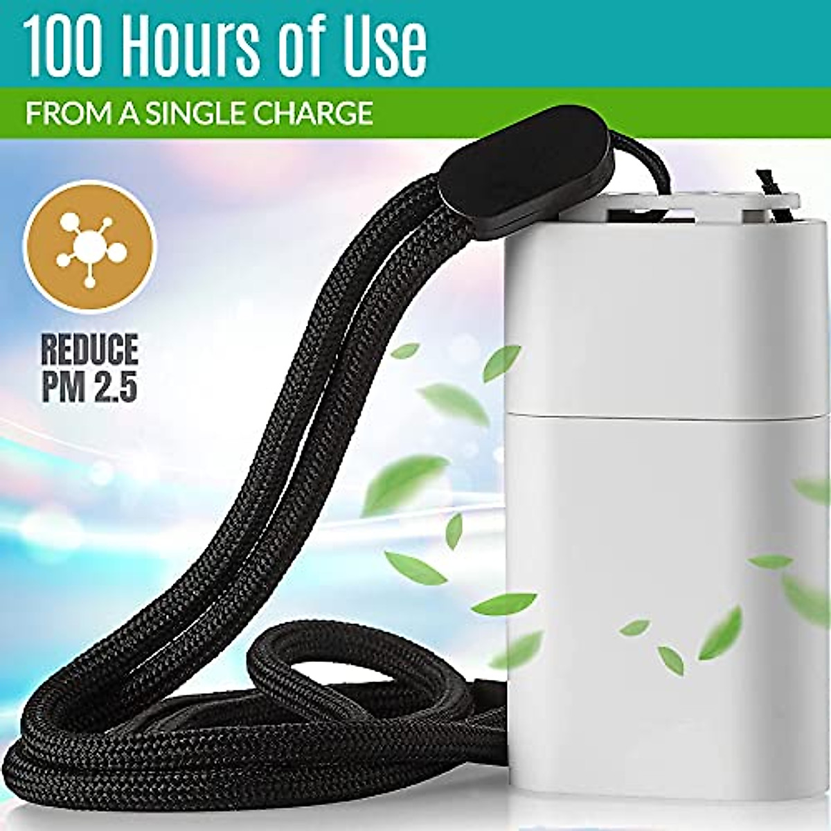 Portable Air Purifier Necklace - Rechargeable and Wearable Personal Air Device for Kids and Adults - Portable & Travel Size, Use at Home, Office, Car, Grocery Store, School or Outdoor Activities