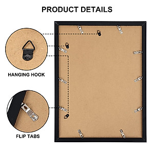 Fixwal 11x14 Picture Frame in Black, Display Pictures 8x10 with Mat or 11x14 Without Mat, Plastic Frame，Photo Frame for Wall or Tabletop Display