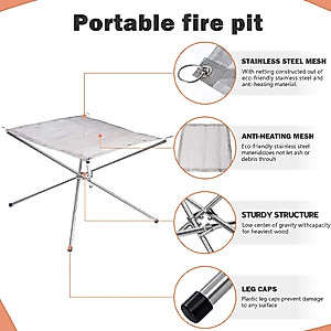 22Inch Fire Pits for Outside Small Foldable Fire Pit with Steel Mesh for Camping, Outdoor Hiking with Carry Bag