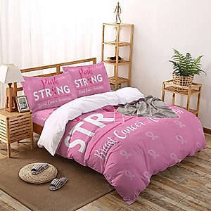 Yukro Duvet Cover Set Queen Size, Breast Cancer Awareness Pink Ribbons Pattern Soft 4 Pieces Bedding Set with Comforter Cover, A Pair of Pillowcases and Fitted Sheet for Bedroom Decor
