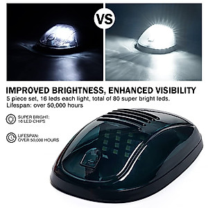 Xprite Smoke Lens Rooftop Cab Clearance Light, Roof Top Marker Running White LEDs Lights Kit Compatible with Pickups Trucks Ford Dodge Ram GMC Toyota Vans SUV POV Vehicle, 5Pcs