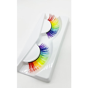 Alluring Synthetic Mink Lashes Reusable Strip False Eyelashes Cat-Eye, Fun Colored 3D Look Lashes, 2 Layers (Rainbow)