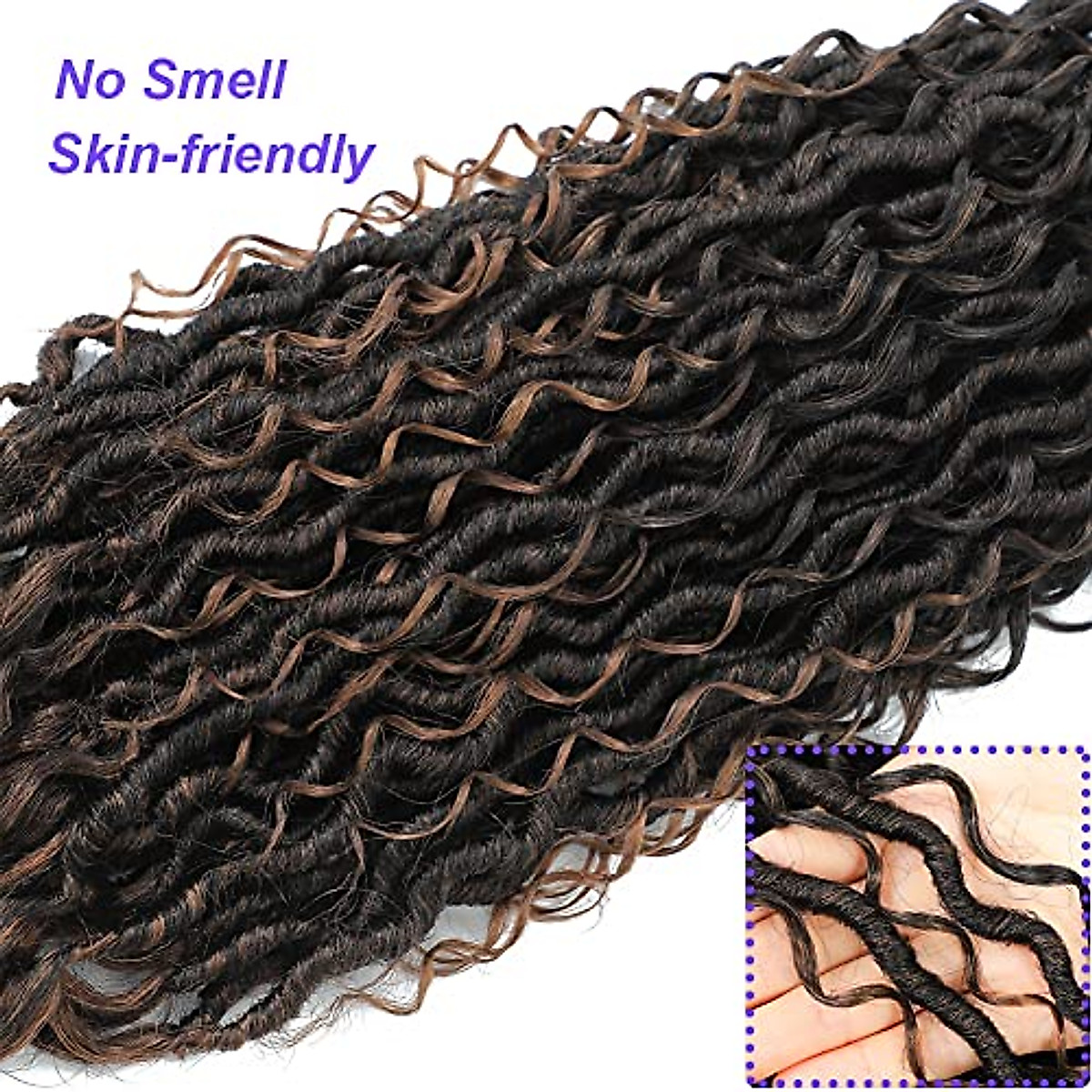 6 Packs Curly Goddess Faux Locs Crochet Hair for Black Women, 18 Inch Goddess Locs Crochet Hair Hippie Locs Synthetic Braids, Boho Style Hair Extensions (18 Inch, 6 Packs, T1B/30)