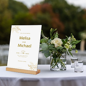 newnewshow Acrylic Sign Holder with Wood Base Wood Sign Holder Vertical or Slant Back Display for Store Office (5x7 L/T)