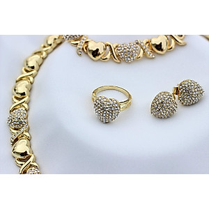 Hugs And Kisses Necklace Set - Necklace Set - Gold Plated Necklace Set - Gold Plated Earrings Ring Bracelet Necklace