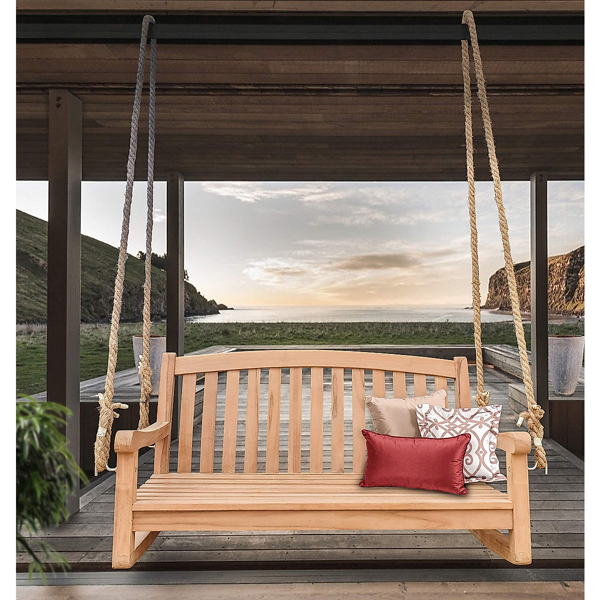 Seven Seas Teak San Jose Teak Wood Double Outdoor Porch Swing, 4 Foot