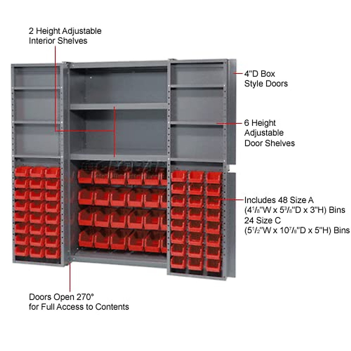 Global Industrial Bin Cabinet with 72 Red Bins, 38x24x72, Unassembled